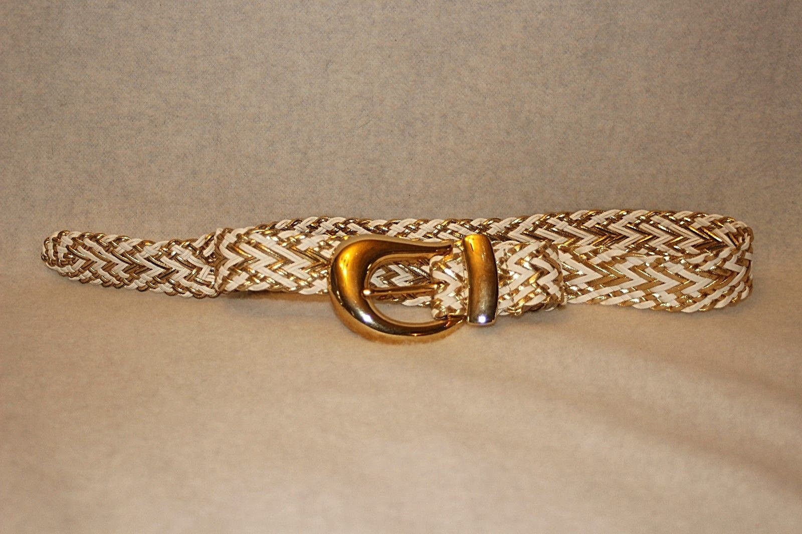 BELT Womens Gold White Braided Gold Buckle Sz M/L * VG++ | eBay