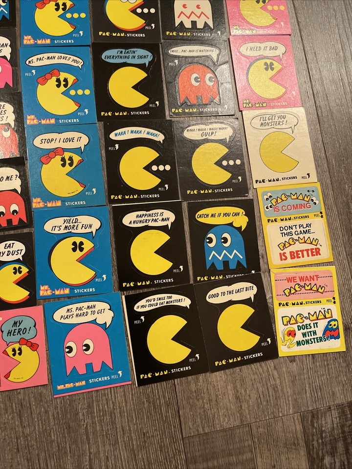 Rare Vintage 1980 Pac Man Stickers Lot of 64 Different Fleer Midway 80s ...