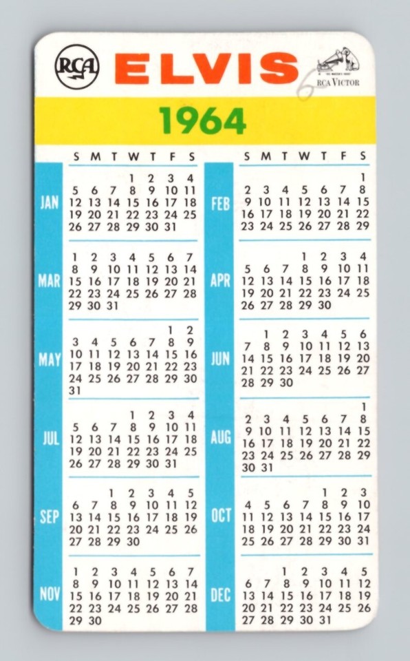 MUSIC 1964 ELVIS Presley Color Photo Pocket-Size Calendar RCA 6E | eBay