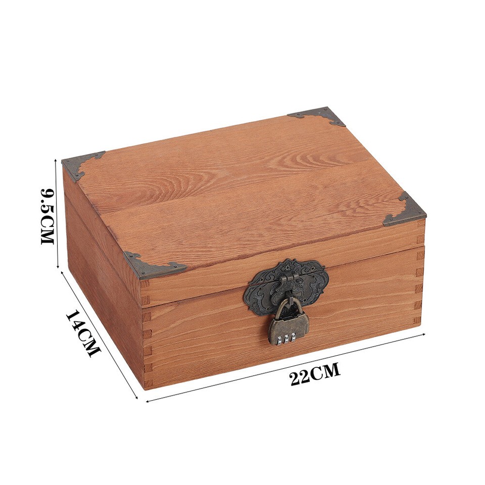Vintage Wooden Gift Boxes Chest Keepsake Storage Box w Hinged Lid Lock ...