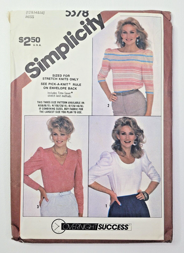 VTG 80s Simplicity Sewing Pattern 5378 Misses Knit Pullover Top Size 12 ...