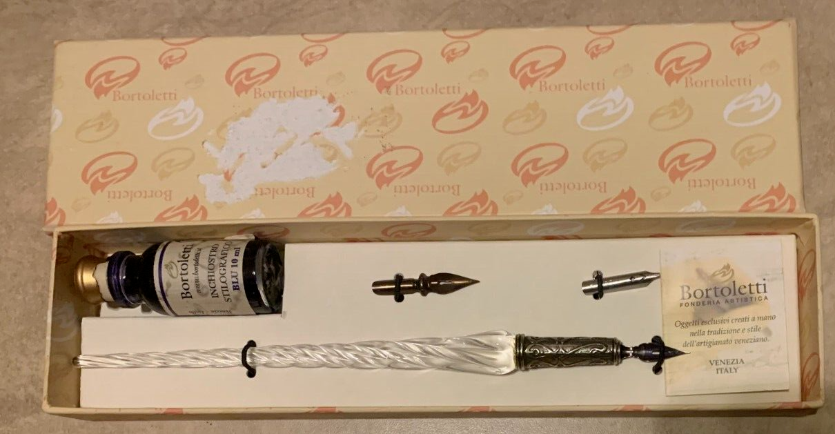 Bortoletti Calligraphy Dip Pen Set w/3 Nibs & Blue Ink Bottle NEW in ...