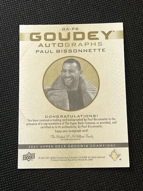Paul Bissonnette 2021 Goodwin Champions Goudey Autographs On-card Auto #GA-PB | eBay