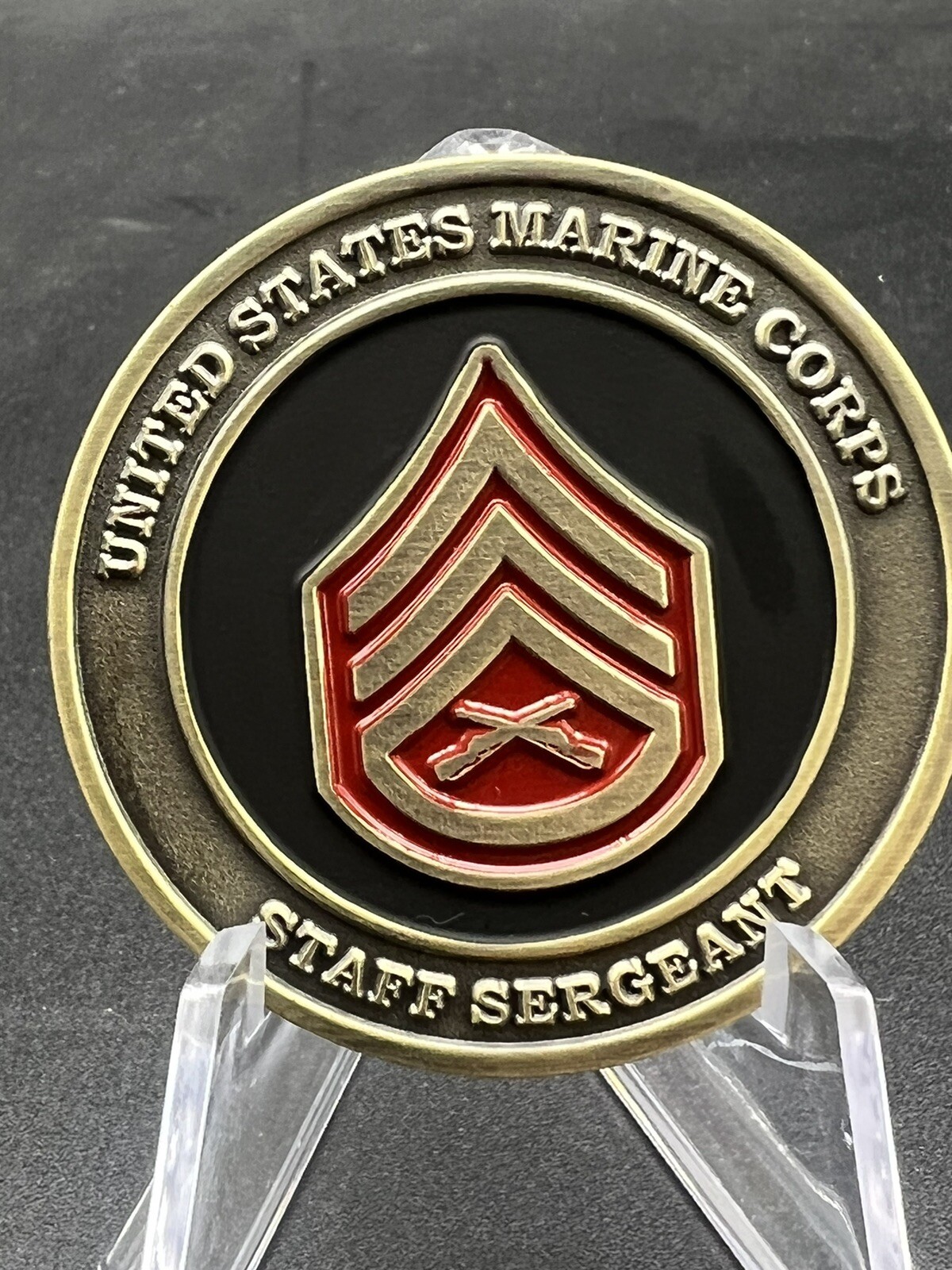 USMC MARINE CORPS STAFF SERGEANT BLACK GOLD SILVER EGA 1.75" CHALLENGE ...