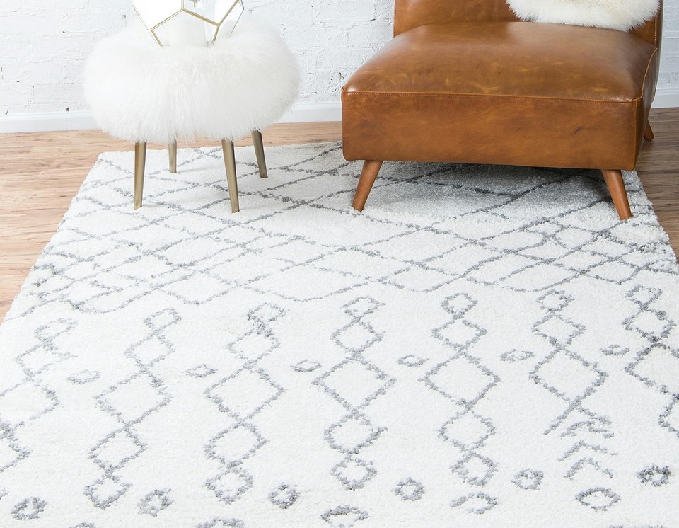 Rabat Shag Collection Area Rug - Geometric (4' 1" x 6' 1" Rectangle ...