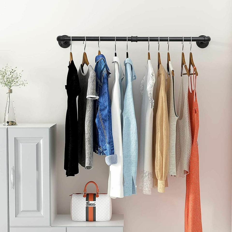 Adjustable Wall Mounted Clothes Rack Hanging Rail for Kitchen Bedroom ...