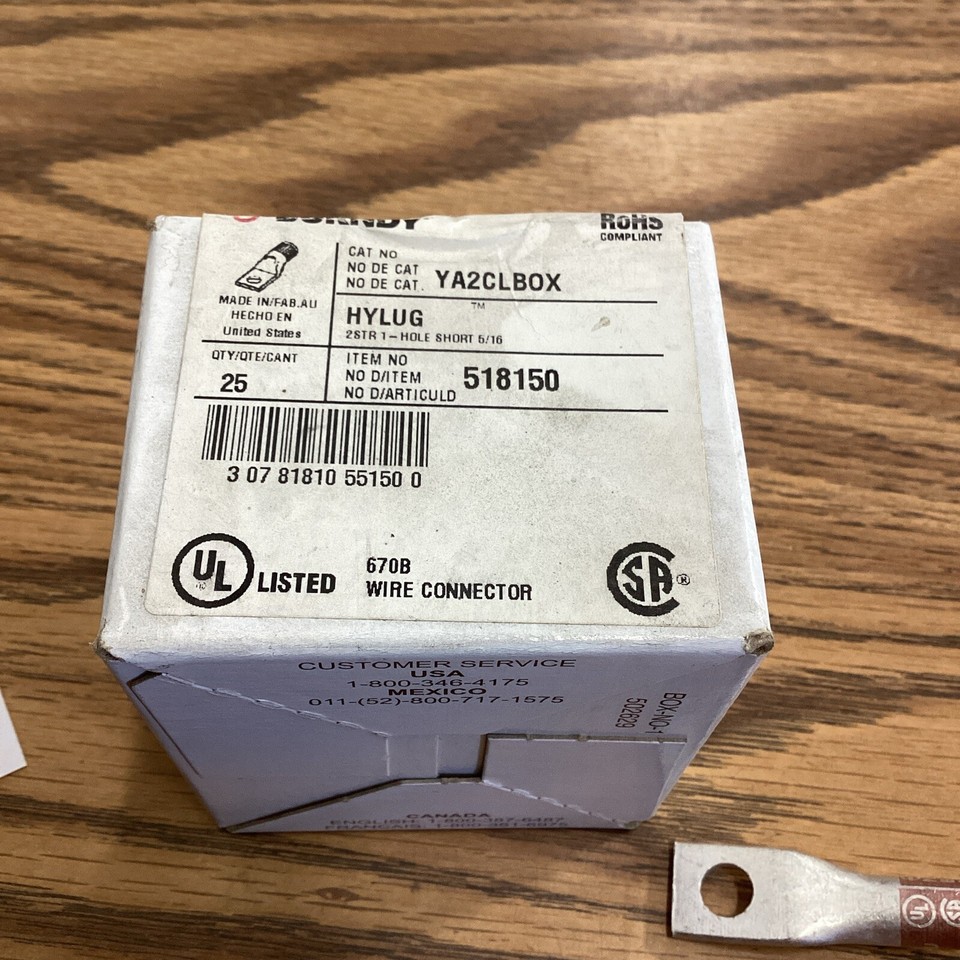 Box Of 25 Burndy Ya2clbox One Hole Lug Compression Connector 2 Awg | eBay