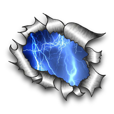 Cool Blue Lightning Thunder Storm Ripped Metal Vinyl Sticker Decal ...