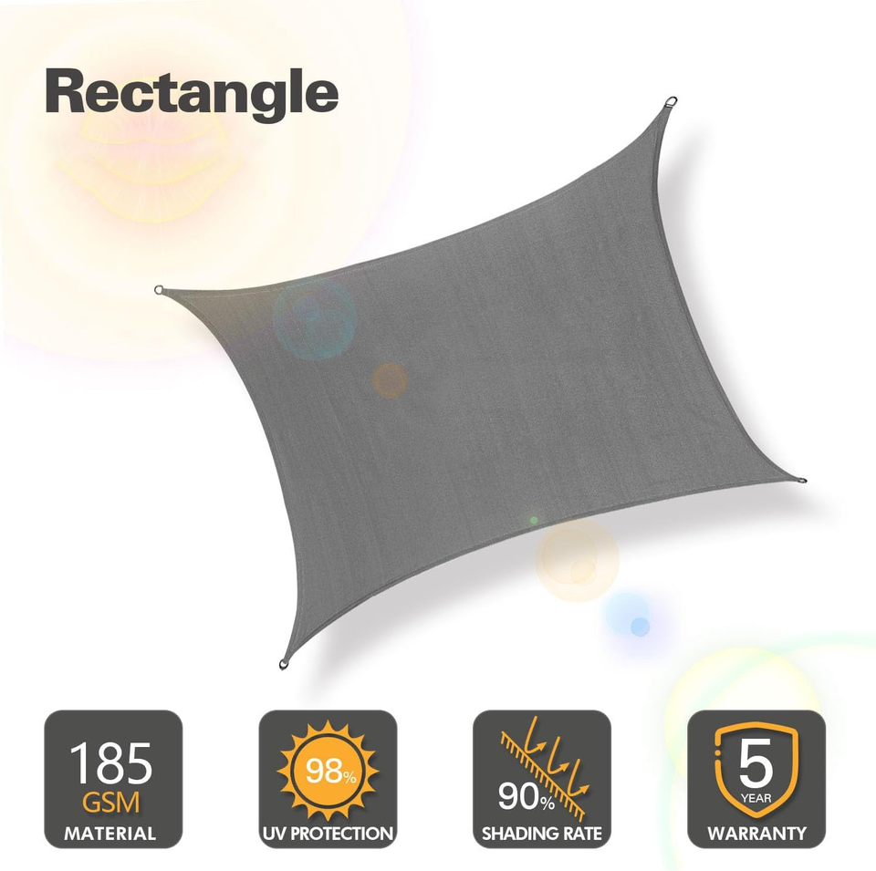 12'X20' Dark Gray Shade Sail Rectangle Curved Sun Shade Sail UV Block ...
