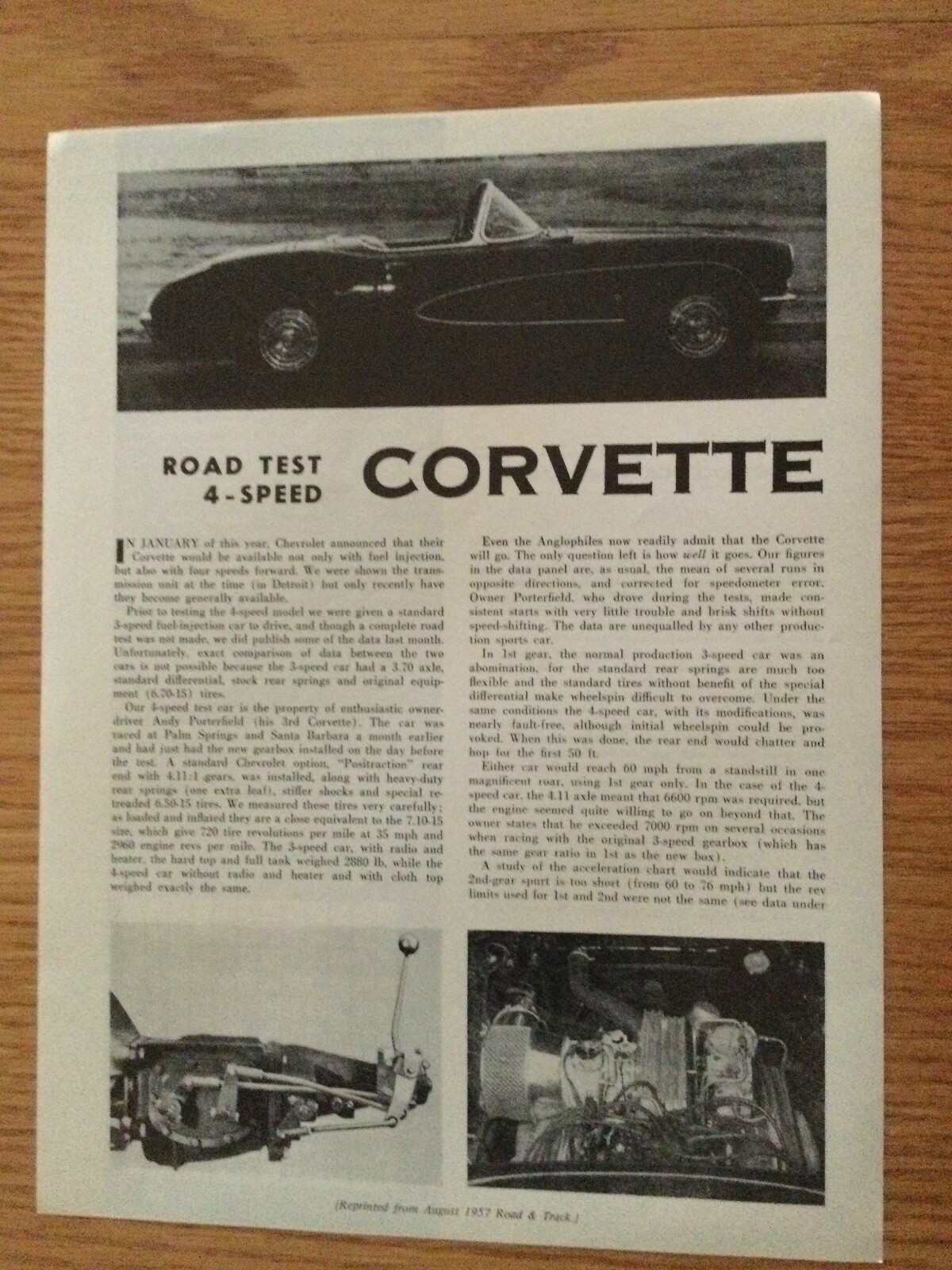 C068 CORVETTE Road Test 1957 Corvette Road Test Aug 1957 3 page ...