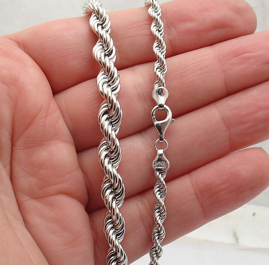 Technibond Graduated Twisted Rope Link Chain Necklace Platinum Clad 925 ...