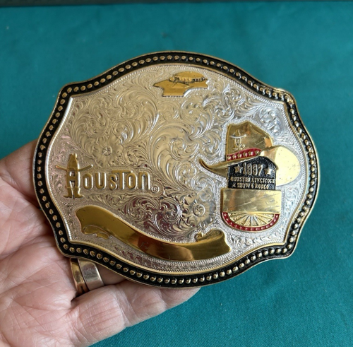 Houston Livestock Show Rodeo Belt Buckle Vintage 1997 Huge 4.5 x3.5" | eBay