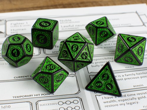 Verdant Runes Dice Set - Green & Black Runic Design for Dungeons and ...