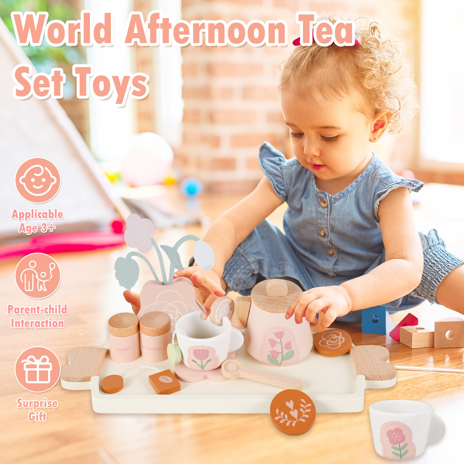 17Pcs Wooden Tea Set for Kids Afternoon Tea Set Toy Simulation Tea ...