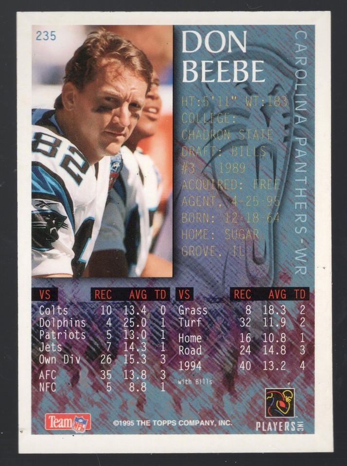 Don Beebe 1995 Bowman #235 Carolina Panthers Refractor | eBay