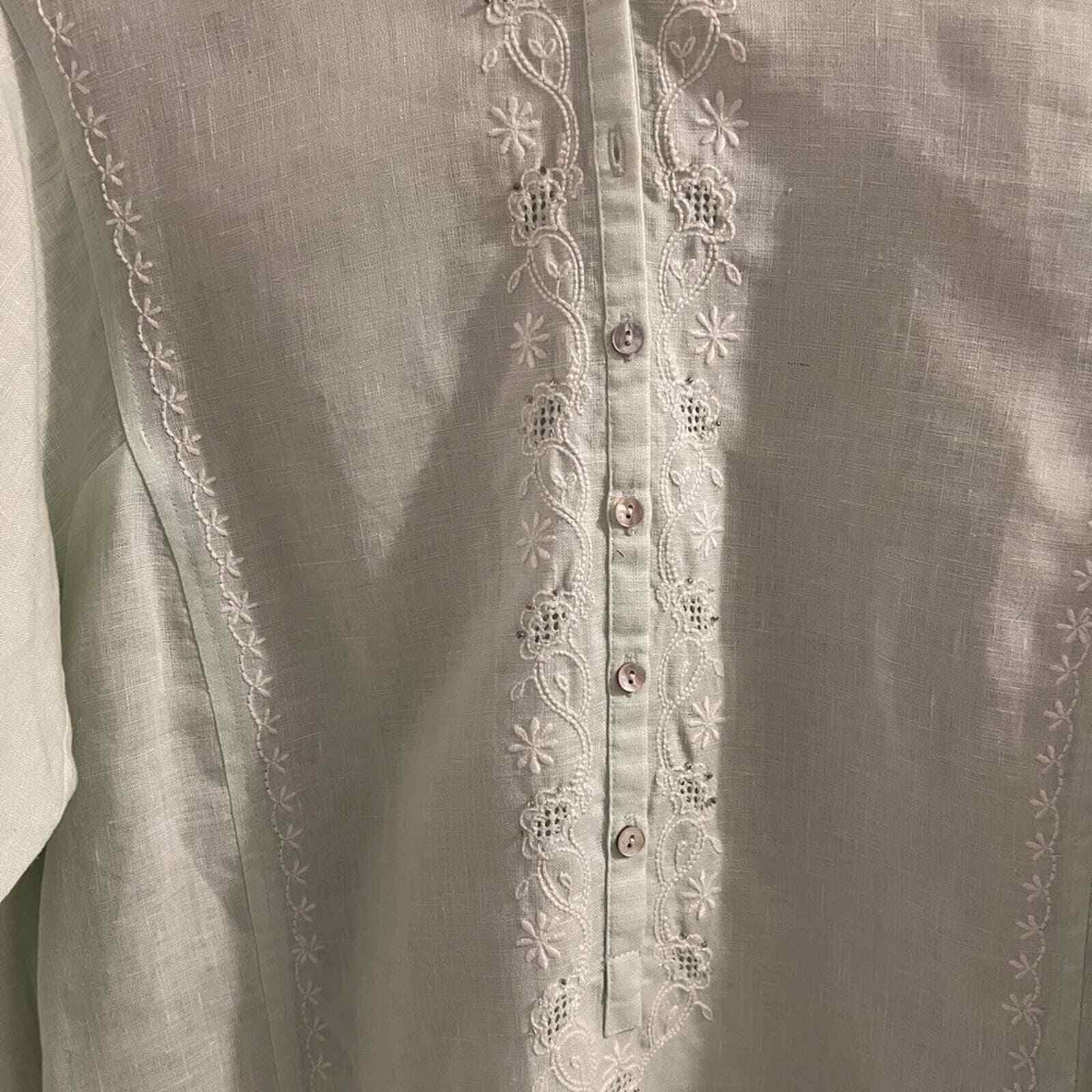Grace elements pale green 100% linen embroidered 1/2 … - Gem