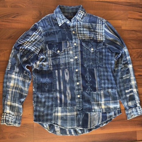 Polo Ralph Lauren Men's Aztec Indigo Patchwork Long sleeve Shirt Size ...