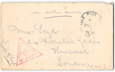 small envelope to London, red triangular censor #4371, on active ...