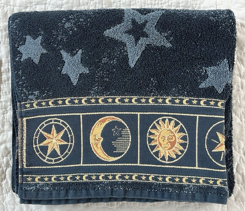 Vtg Springmaid Celestial BATH Towel Blue Yellow Sun Moon Star ...