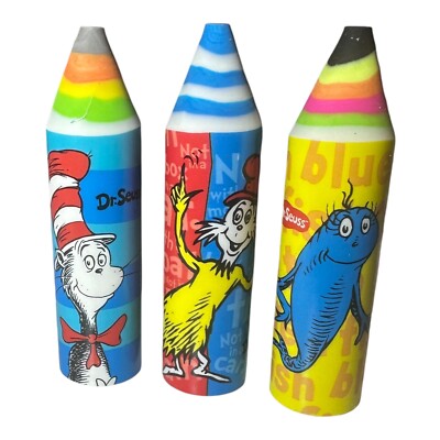 Dr. Seuss 3 Pack Crayon Erasers - Cat in the Hat, Sam I am, Blue Fish ...