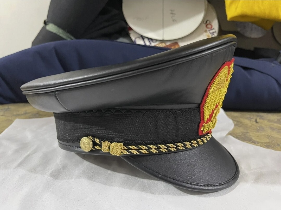 BLACK LEATHER WW2 WWII ITALIAN FASCIST OFFICER VISOR / HAT / CAP ...