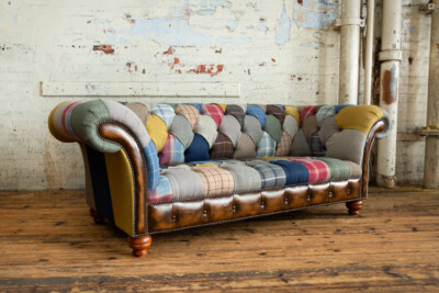 Unique Handmade 3 seater Multi Colour Wool & Leather Patchwork ...