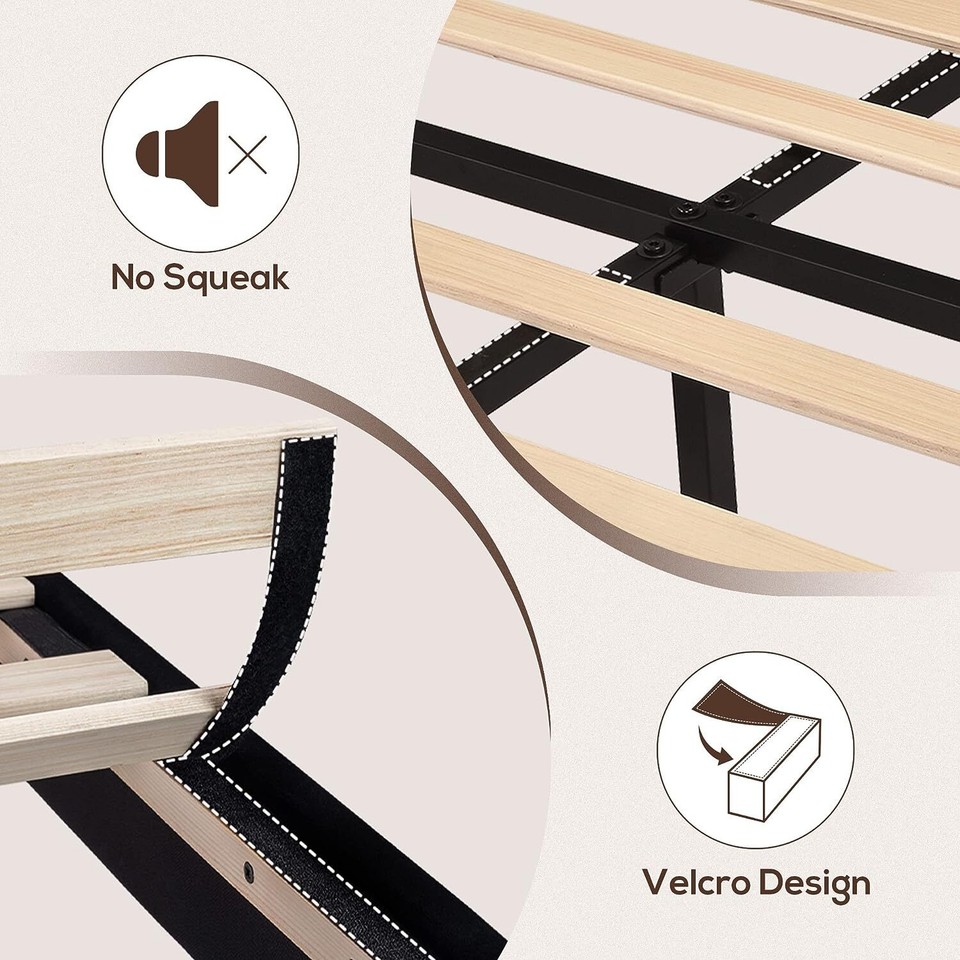 Slat Platform Bed Frame Full Queen King Platform & Velvet Upholstered ...