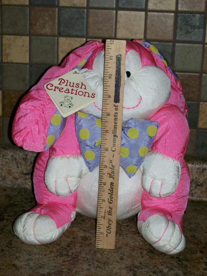 Vintage Plush Creations Nylon Pink Bunny Rabbit Bow Tie Puffalump Style ...