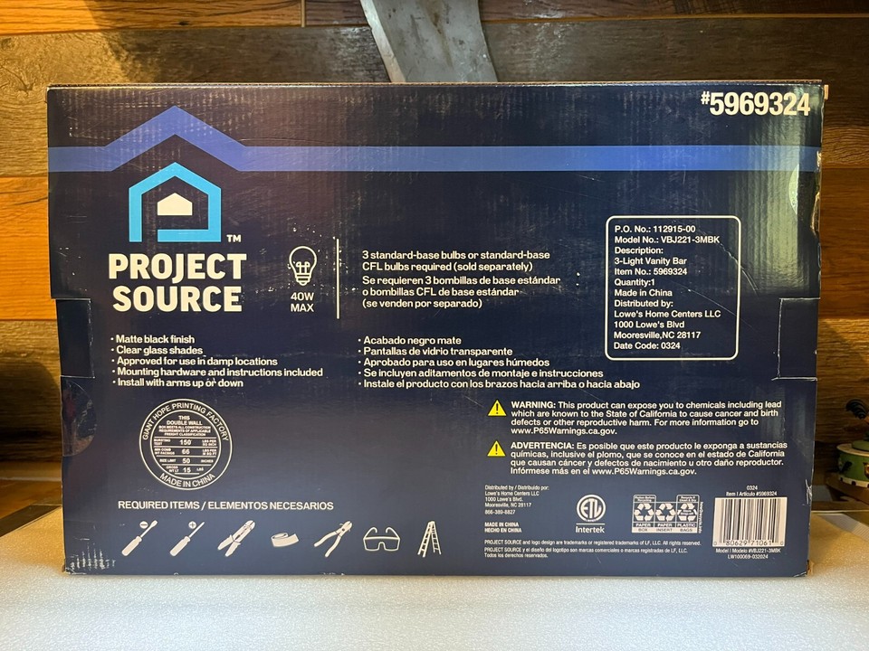 Project Source Reno 18-in 3-Light Matte Black Led, Transitional Vanity ...