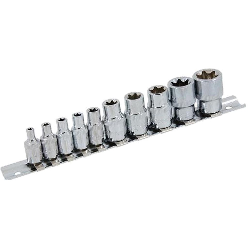 Neilsen 10pc E Torx Socket Set Star Bit External Hex Torque E4 - E18 1/ ...