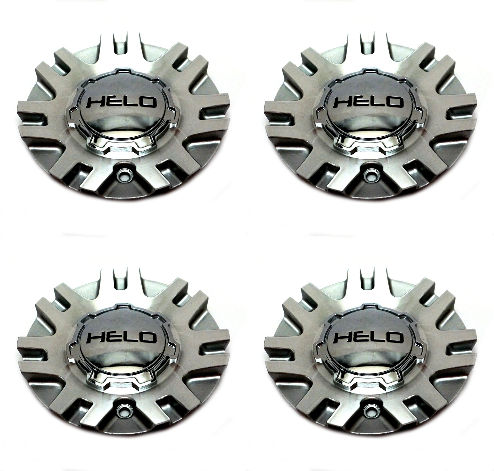 4 Helo Machined Silver Wheel Center Hub Caps for 5Lug KM675 Splice ...