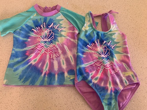 2 Piece Speedo Toddler Girl SIZE 2 Tie dye Swimsuit & Matching Swim Top ...