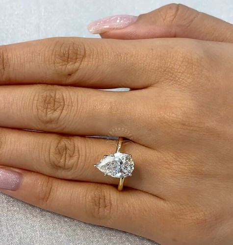 Swoop Design Pear Cut Moissanite Brilliant Cut Engagement Ring 14k Gold ...