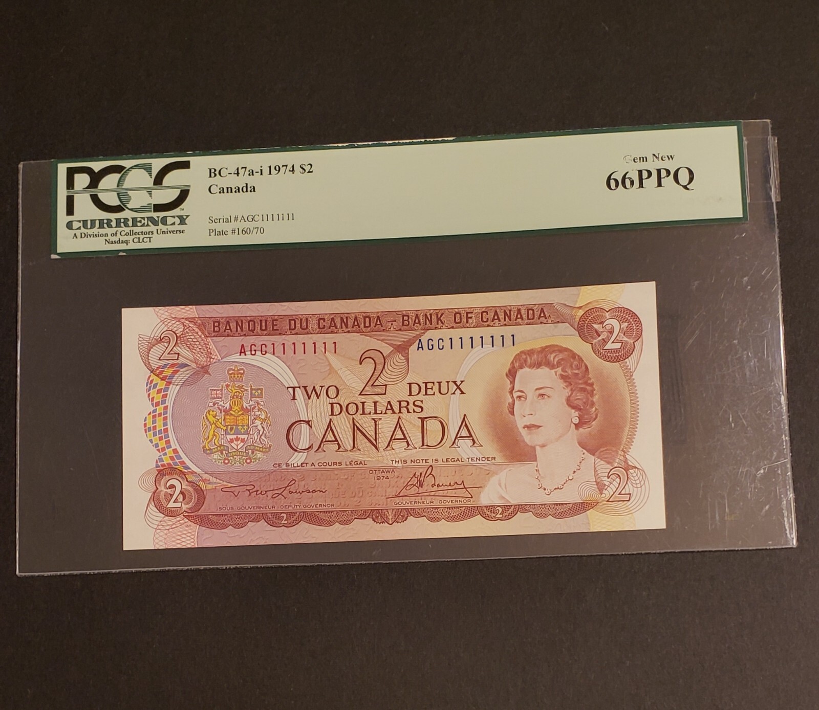 VERY RARE 1974 Bank of Canada $2 SOLID & BINARY SERIAL NUMBER Banknote ...