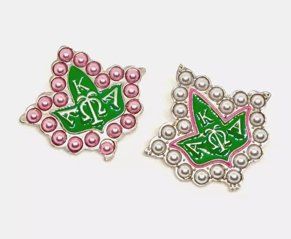 ALPHA KAPPA ALPHA Faux Pearl Enamel Pin ♡ AKA Divine 9 Pink Green HBCU ...