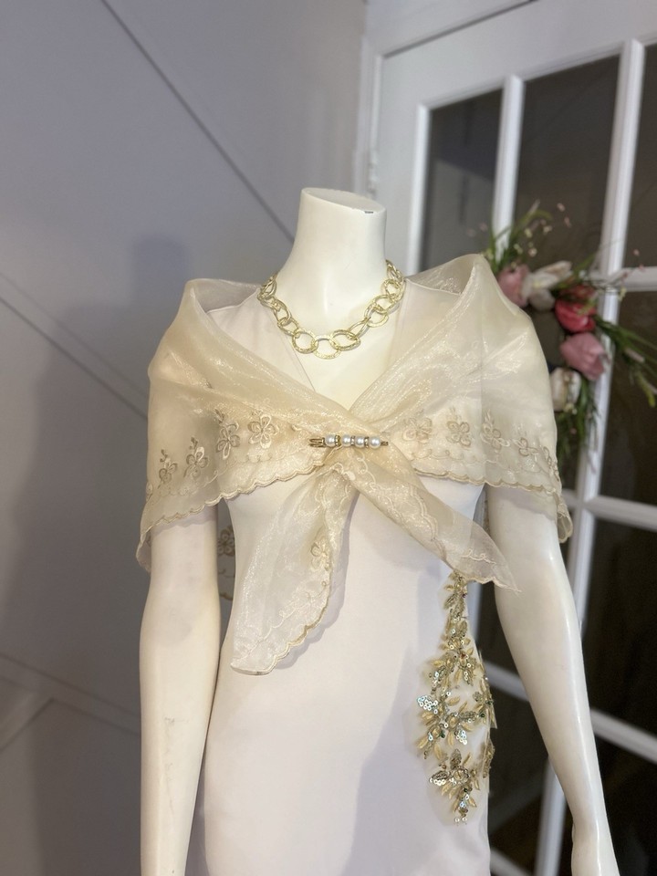 A classic beautiful Beige Filipiniana Alampay for women | eBay