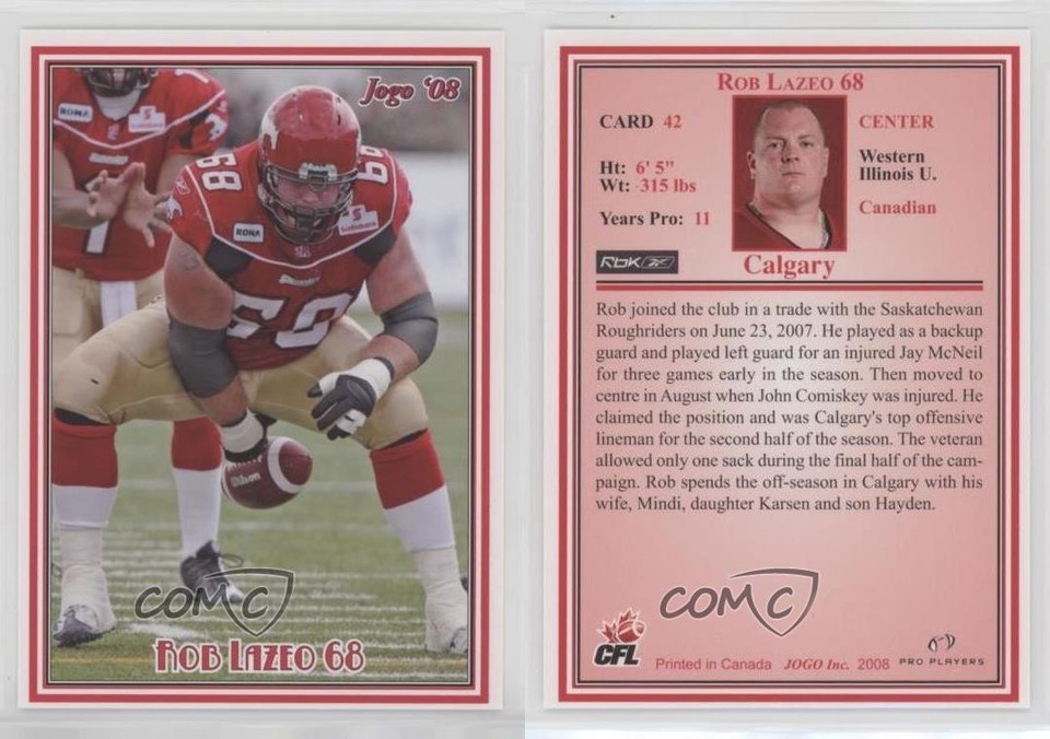 2008 Jogo CFL Rob Lazeo #42 z9k | eBay
