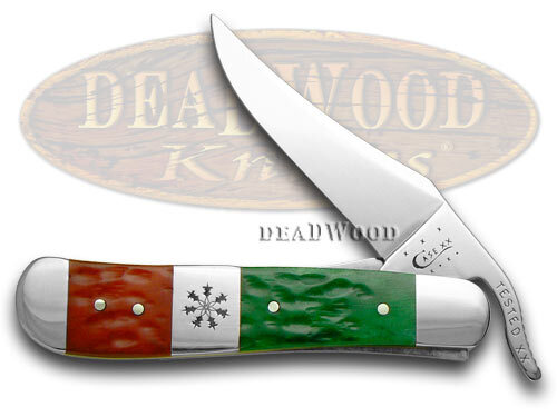 Case xx Russlock Knife Christmas Red & Bright Green Bone Stainless ...