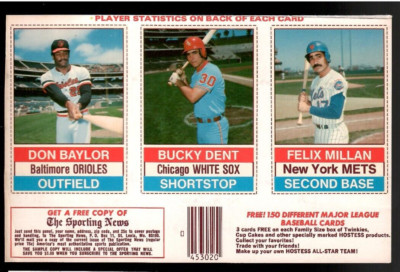 Don Baylor Bucky Dent Felix Milan 1976 Hostess 3-Player Baseball Panel ...