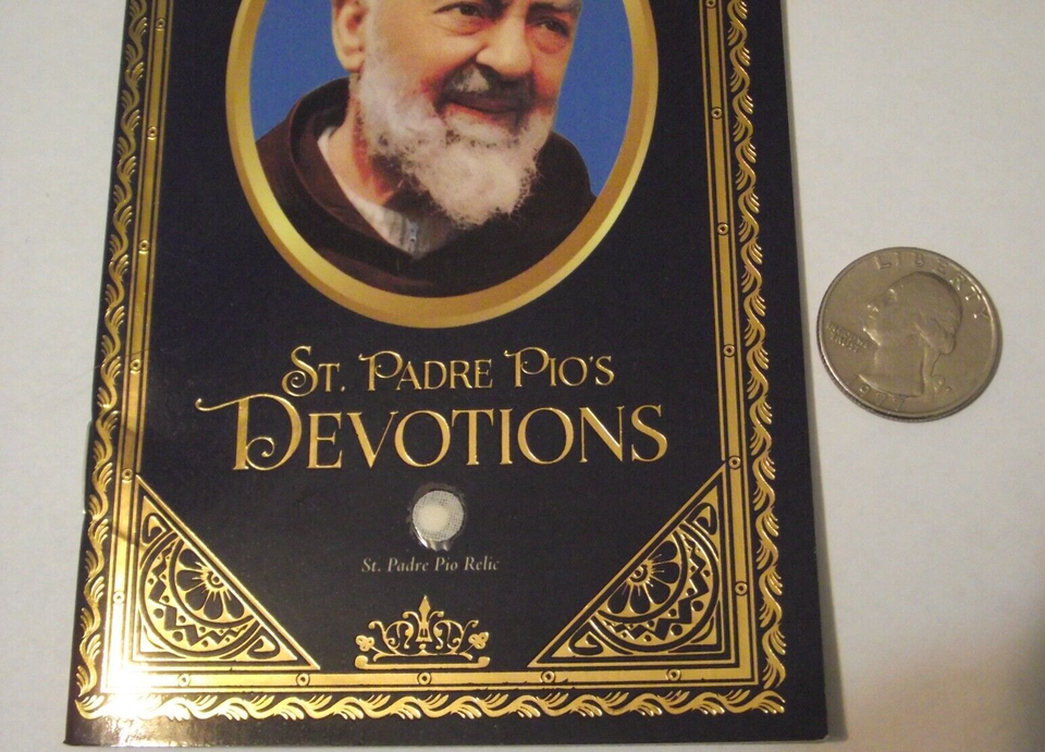 Cloth touched to relic of Saint Padre Pio Pio's Devotions prayer book ...