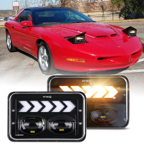 2x Fit Pontiac Firebird 1991-1997 Trans Sport 4x6" LED Headlights Hi/Lo ...