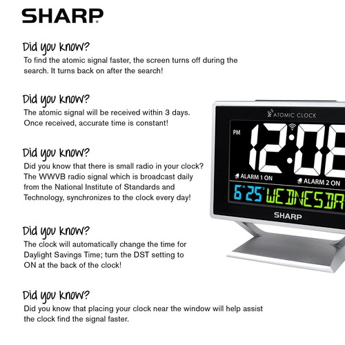 Sharp Desktop Dual Alarm Clock with Color Display - Atomic Accuracy ...