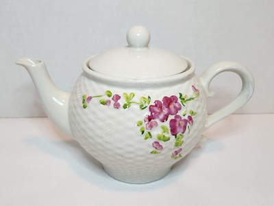 Vintage Teleflora Tea Pot Basket Weave Texture Pink Flowers 1985 | eBay