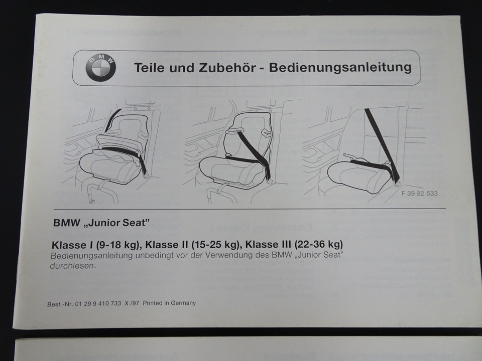 Manuale Istruzioni BMW 7er E32 Montageinformation Junior Seat Classe I ...