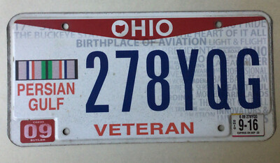 2016 Ohio Persian Gulf Veteran License Plate Tag No 278YQG Butler ...