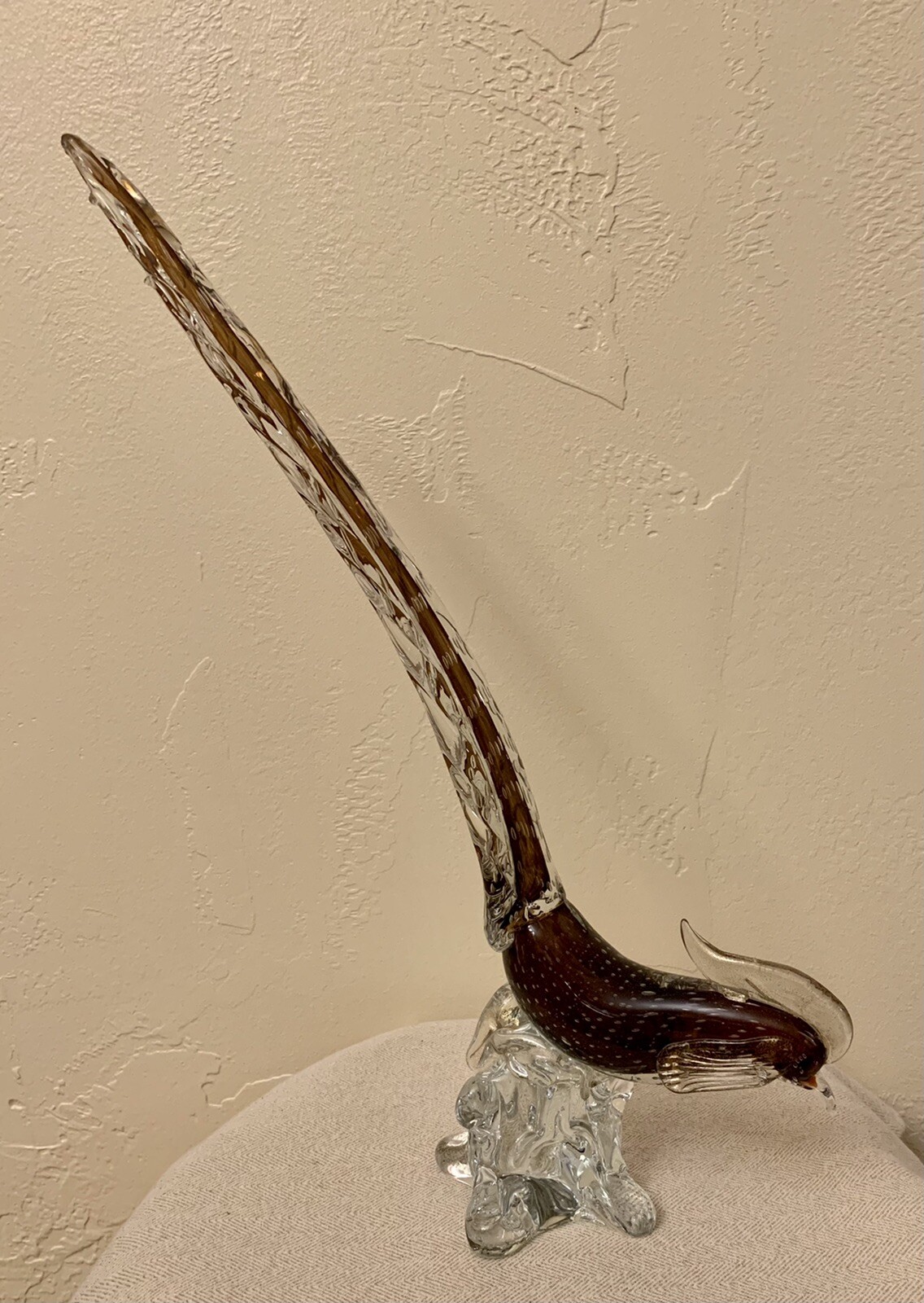 16” Vintage Murano Art Glass Pheasant infused gold powder/controlled ...