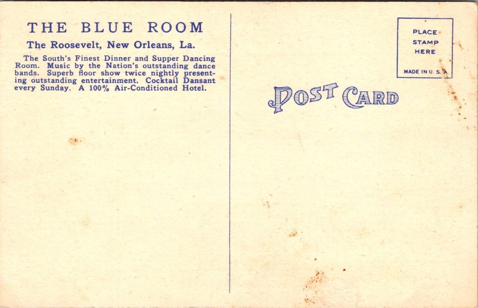 New Orleans Louisiana LA Roosevelt Blue Room Band Dinning Dancing ...