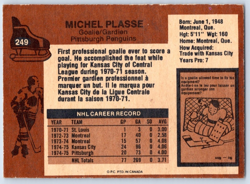 MICHEL PLASSE 1975-76 O-PEE-CHEE 75-76 NO 249 EX+ 50761 | eBay