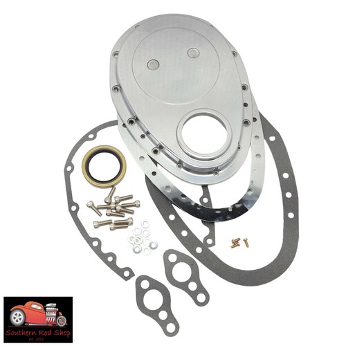 POLISHED Aluminum 2 Piece Small Block Chevy Timing Chain Cover Kit SBC ...