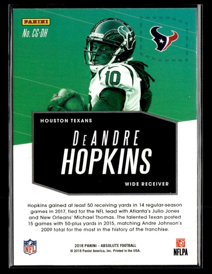 2018 Panini Absolute #CG-DH DeAndre Hopkins Covering Ground Card ...